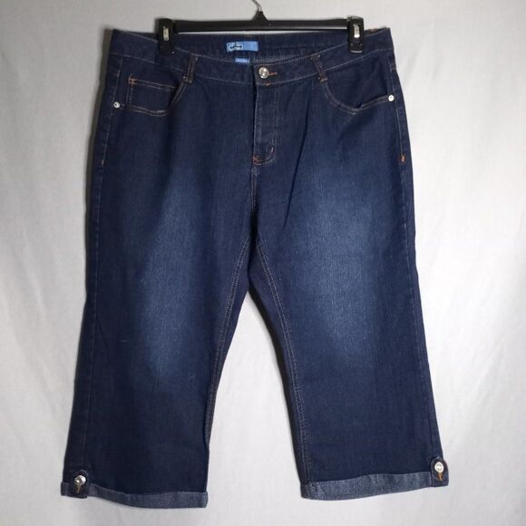 Jeans | Dkin Womens Dark Wash Roll Hem Embellished Pockets Denim Capris ...